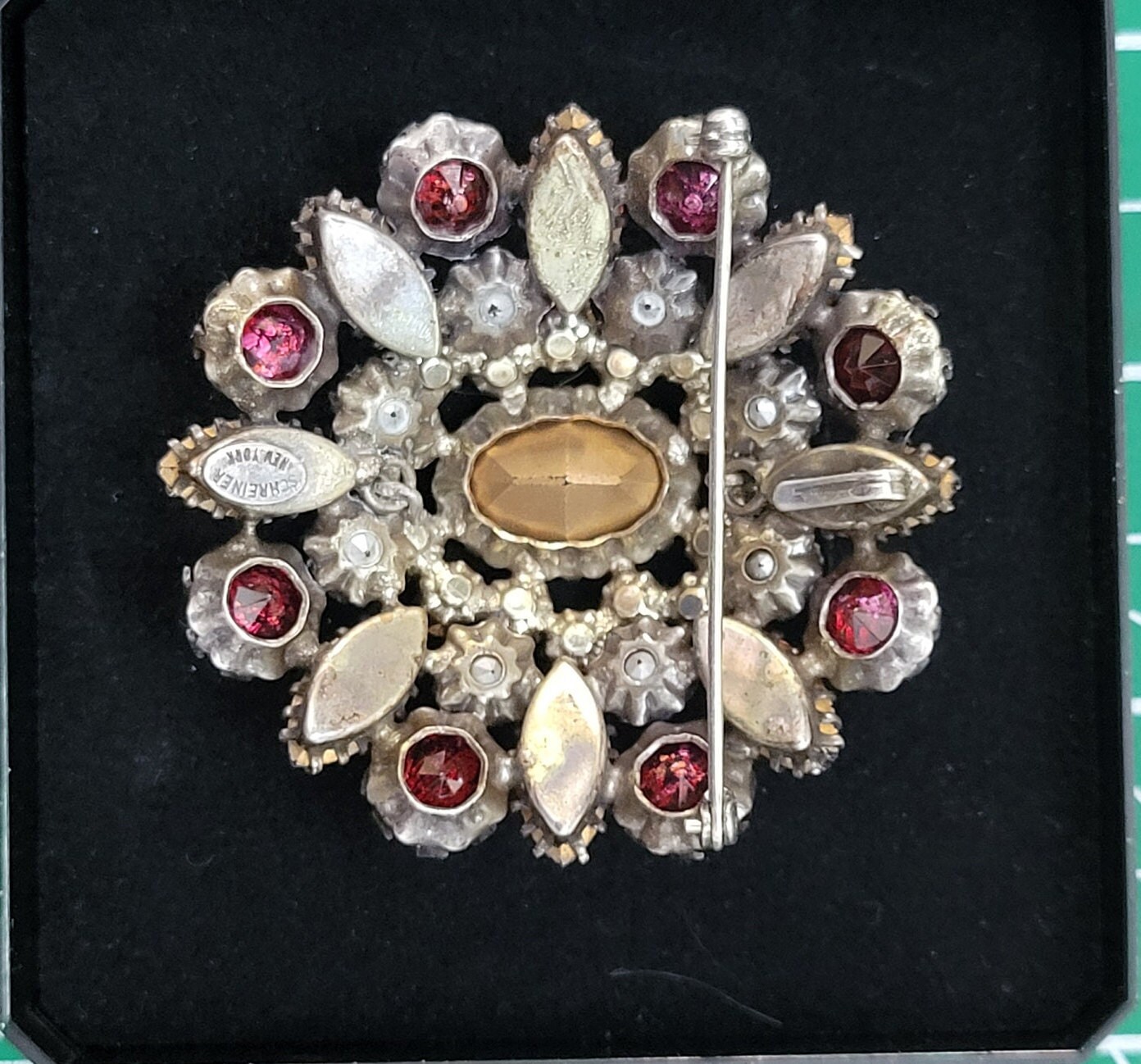 Vintage Schreiner 50's Brooch With Red and AB Rhinestone - Etsy