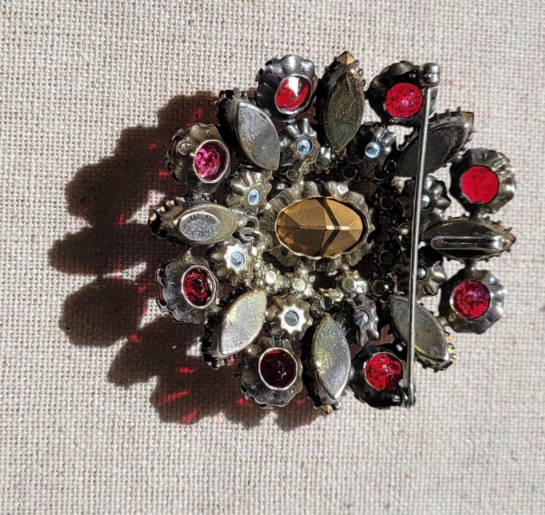 Vintage Schreiner 50's Brooch With Red and AB Rhinestone - Etsy