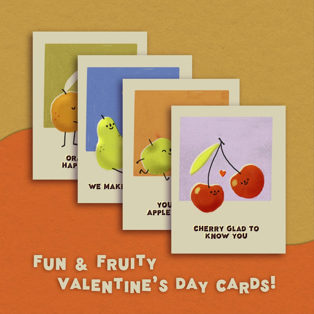 Fruity Valentines Day Printable Cards - Cute & Funny - Etsy