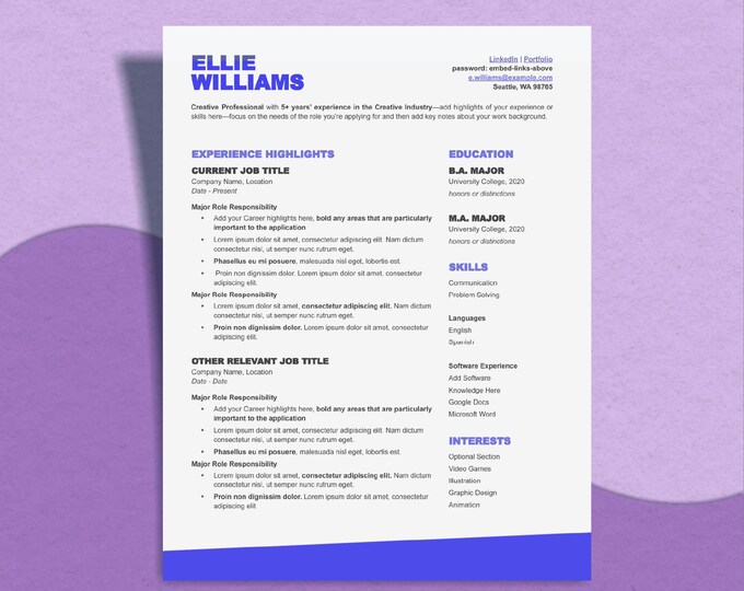 Bold Modern Resume Template for Creative Professionals - Google Docs - Etsy