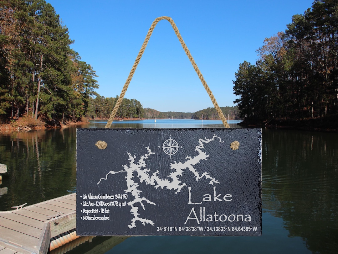 Lake Allatoona Map Stone Garden Hanging Sign 11 X 7 Inch Lake Life Sign ...