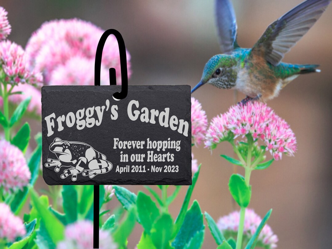 Milk Frog Memorial Sign Marker SLATE Curved Text With Shepherd's Hook ...