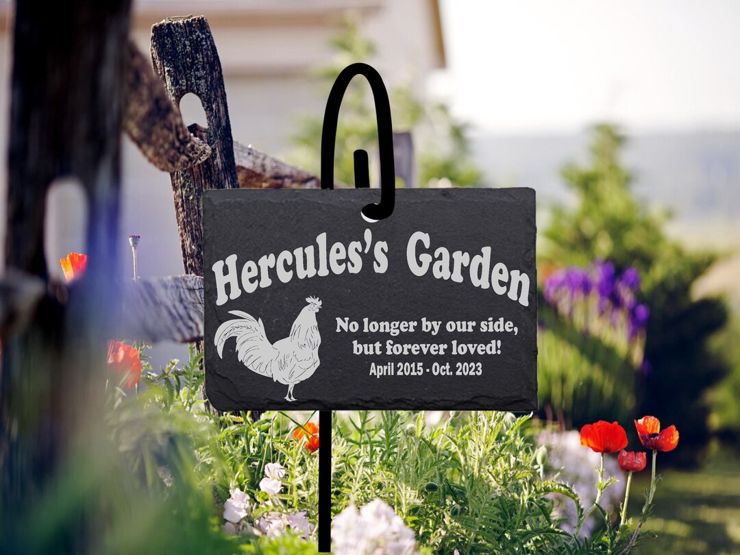 Personalized Rooster Memorial Stone: Laser Engraved Slate Garden Marker ...