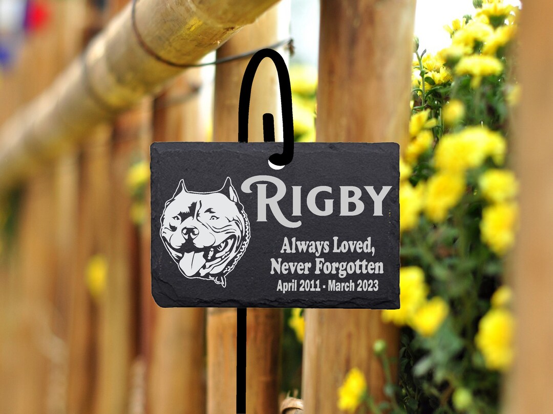 Pitbull Memorial Stone Sign With Shepherd's Hook. Dog Garden Marker ...