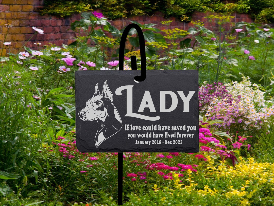 Doberman Memorial SLATE Sign With Shepherd's Hook Garden Marker ...