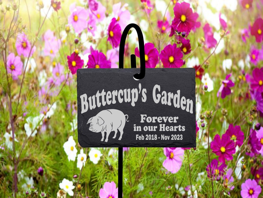 Pig Memorial Sign Marker SLATE Curved Text With Shepherd's Hook ...