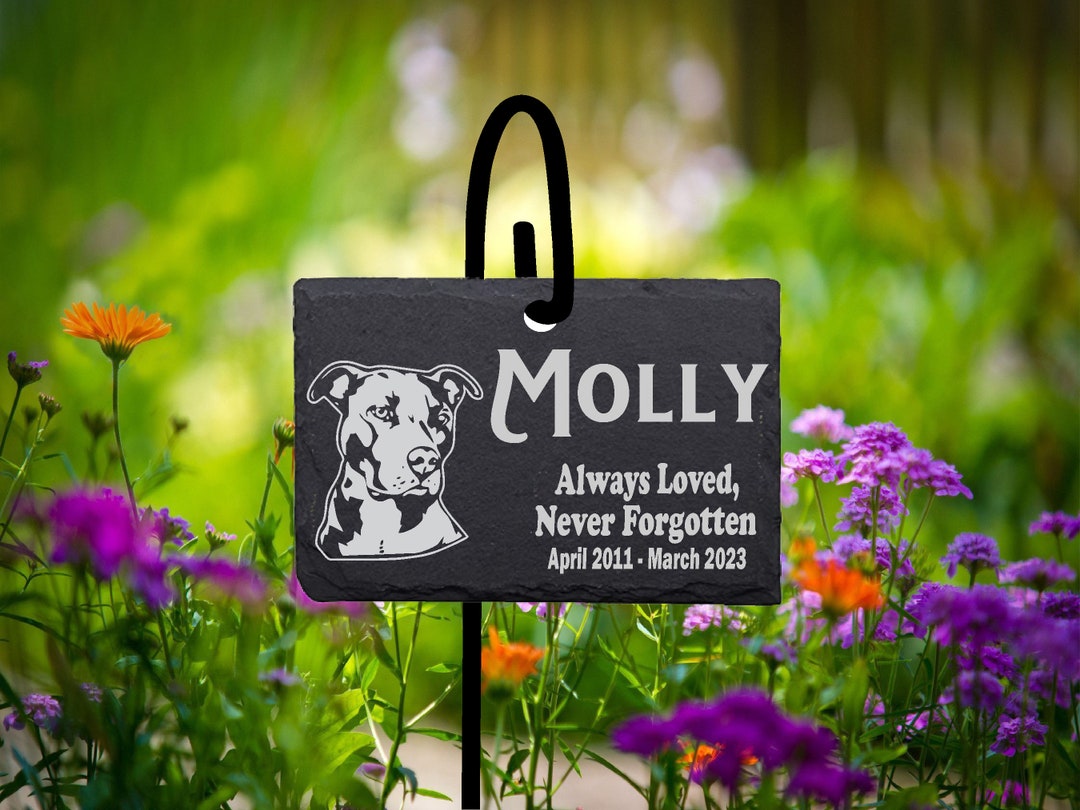 Pitbull Memorial Stone Sign for Pets With Shepherd's Hook Garden Marker ...