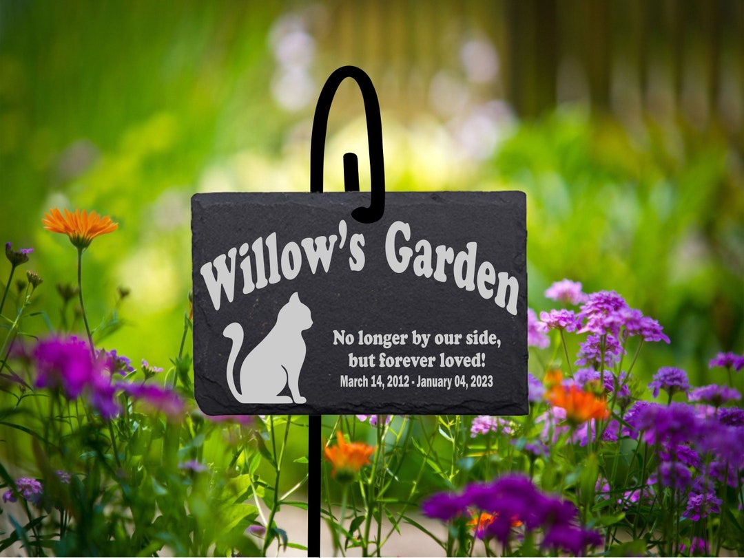 Cat Grave Stone SLATE Curved Text With Shepherd's Hook Personalized ...