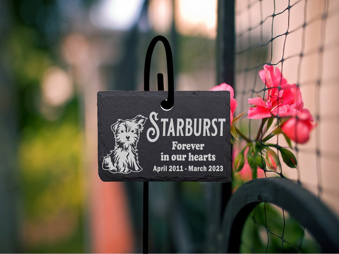 Yorkie Memorial Stone With Shepherd's Hook Garden Marker Personalized ...