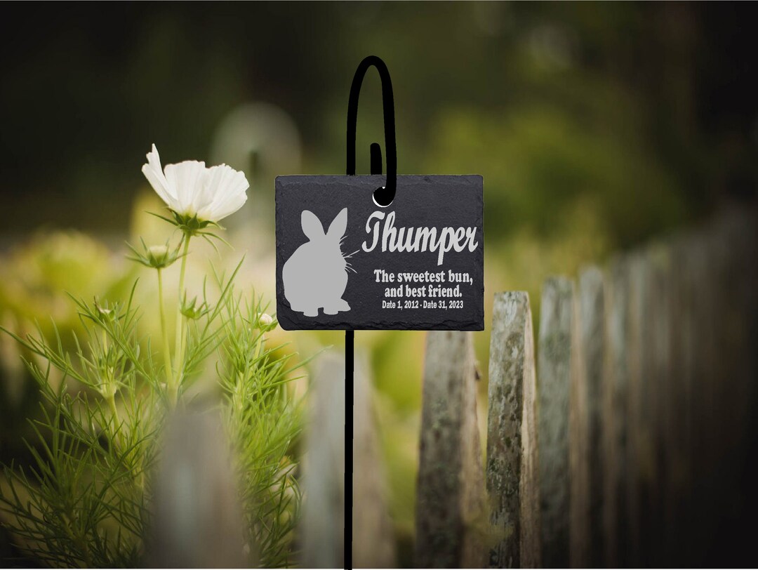 Rabbit Memorial Stone Sign. Quality Slate Stone With Shepherd's Hook ...