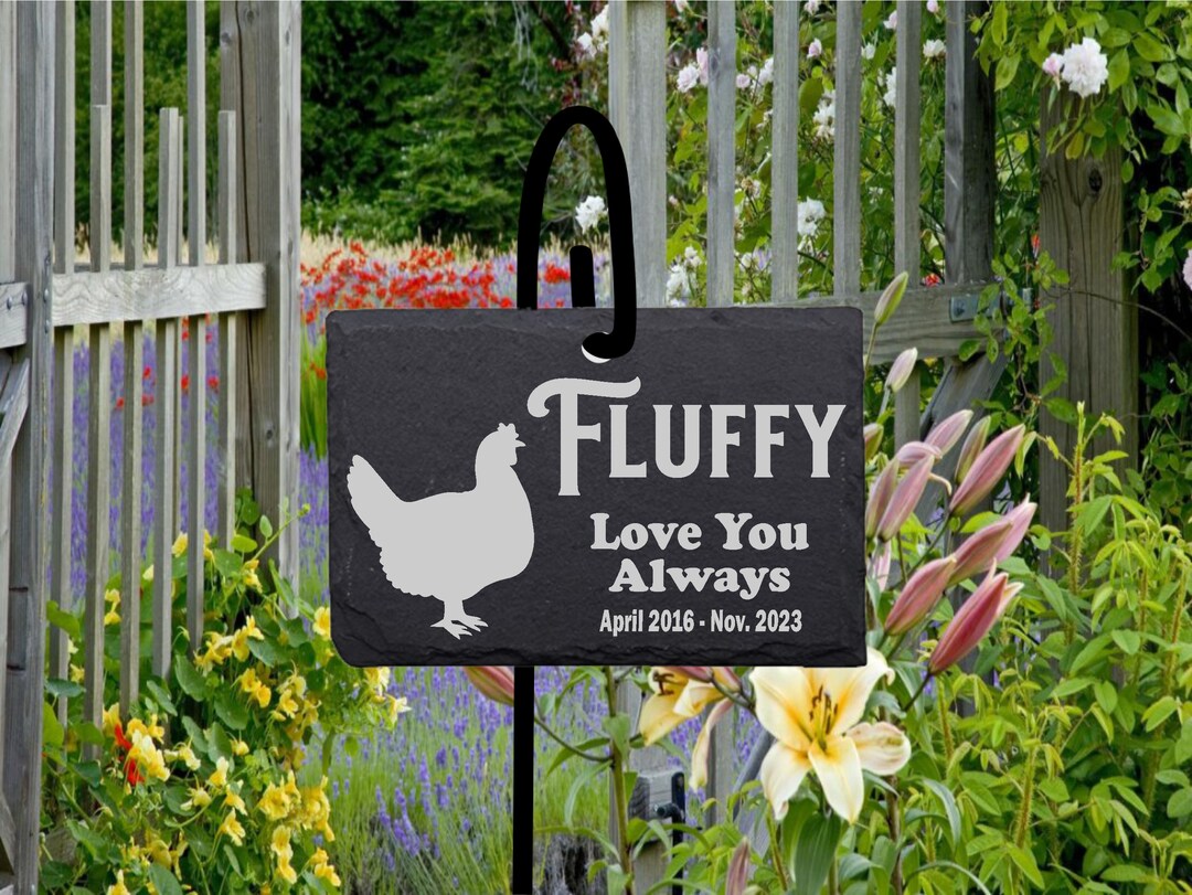 Chicken Memorial Stone Sign With Shepherd's Hook Personalized Laser ...