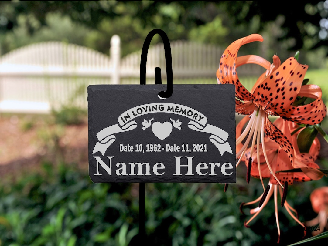 In Loving Memory Memorial Stone Slate Sign With Shepherd's Hook for ...