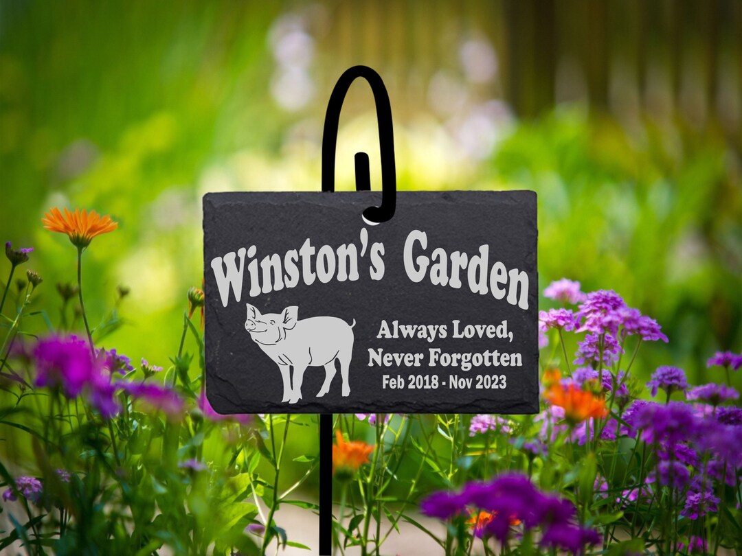 Pig Grave Stone Sign Marker SLATE Curved Text With Shepherd's Hook ...