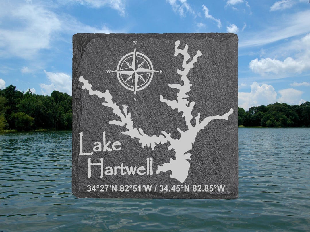 Lake Hartwell Georgia Map. SLATE SQUARE COASTER Set of 4. for Your Home ...