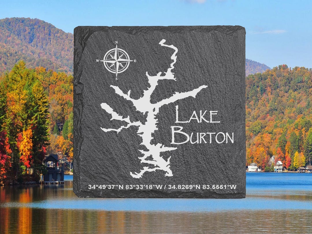 Lake Burton Georgia Map SLATE SQUARE COASTER Set of 4 Home Lake Decor ...