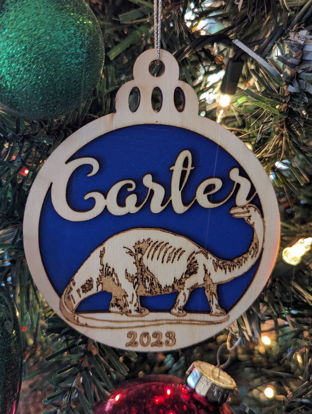 Brontosaurus Dinosaur Painted Christmas Ornament Personalized With Name ...