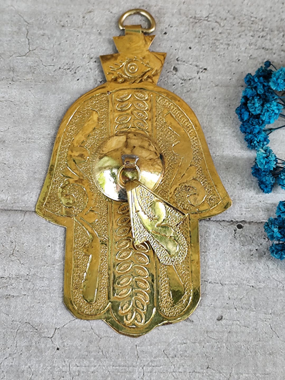 Antique Hand of Fatima - Berber Khamsa in Engraved Metal - Moroccan ...