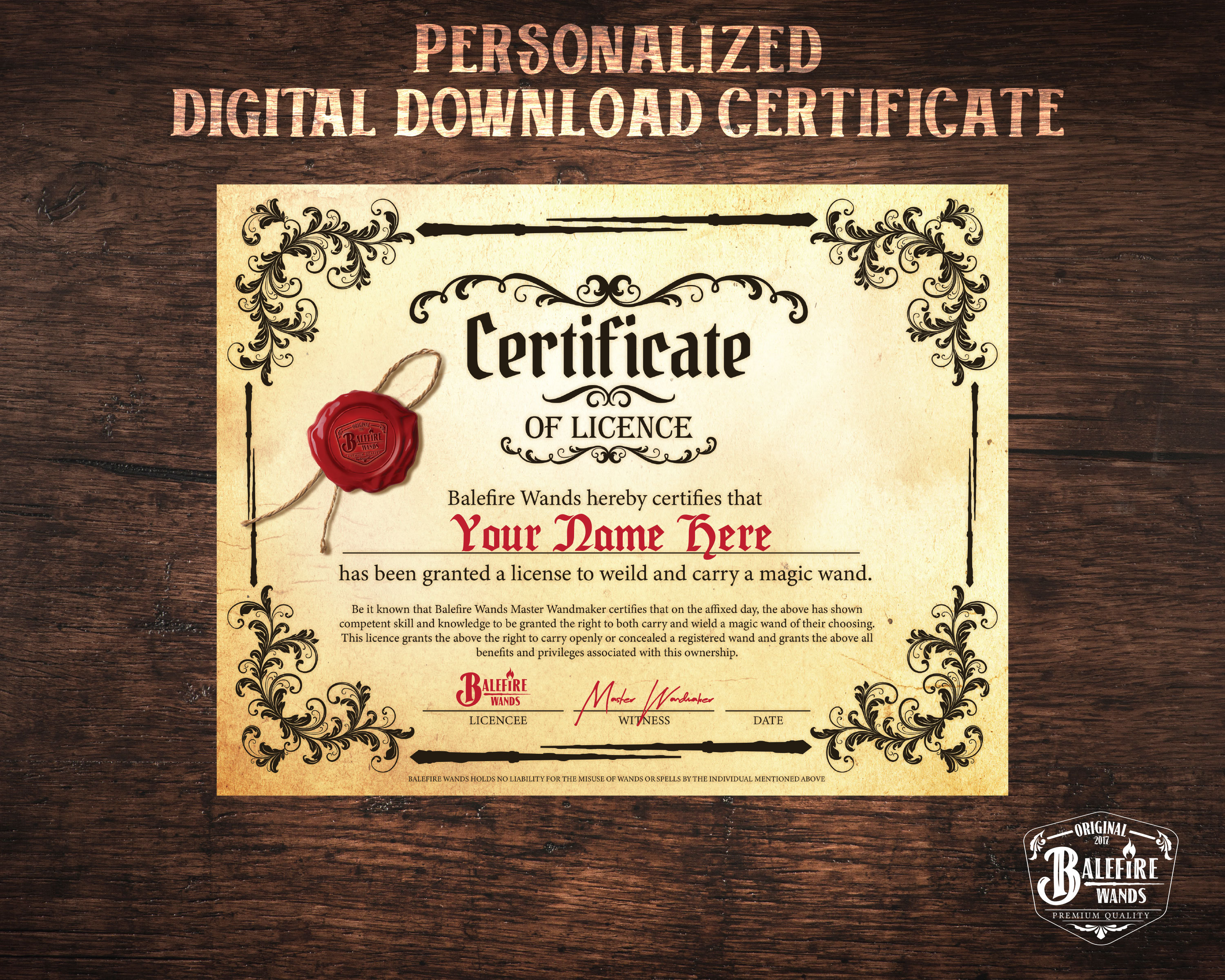 Personalized Wand Licence Certificate Digital Download - Etsy