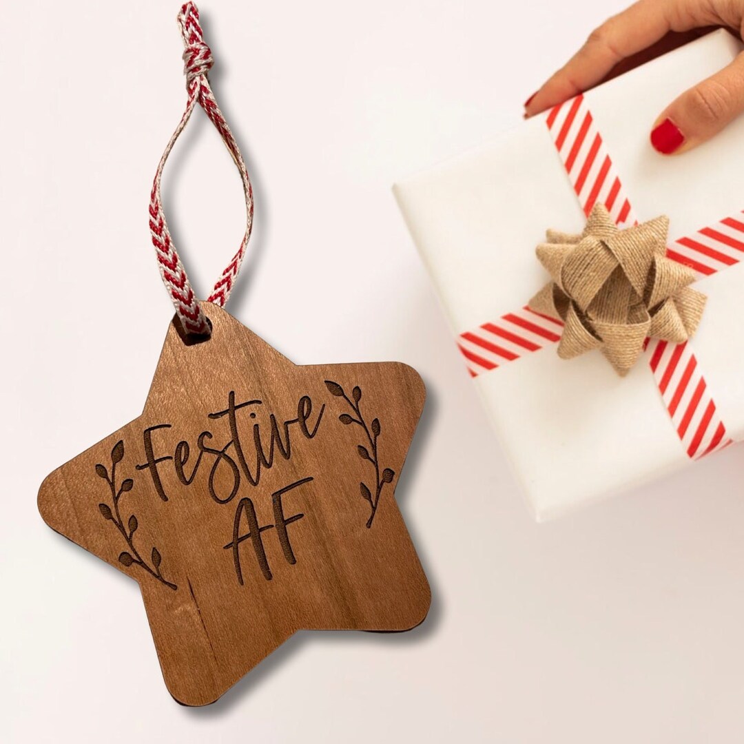 Festive AF Laser Engraved Cherry Wood Ornament - Etsy