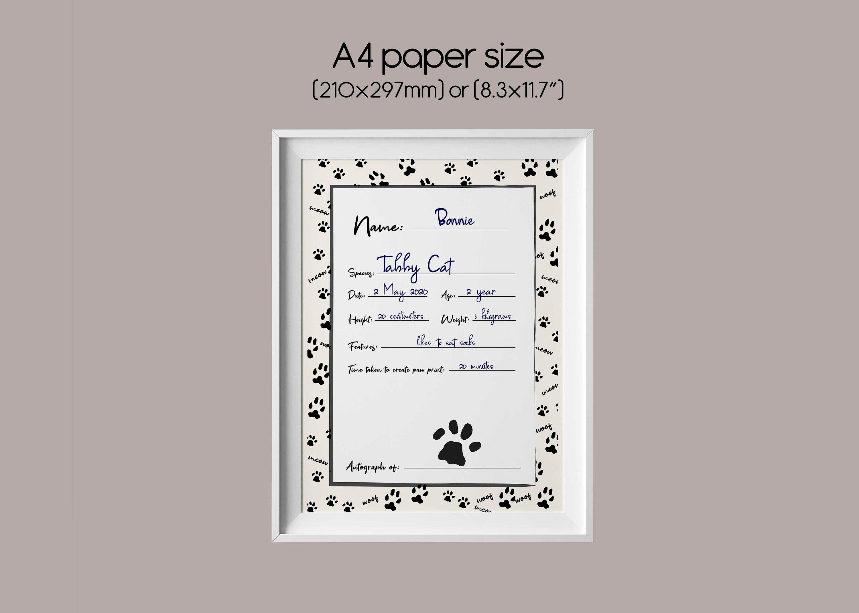 DIY Paw Print Autograph / A4 Size Dog and Cat Paw Printed Page ...