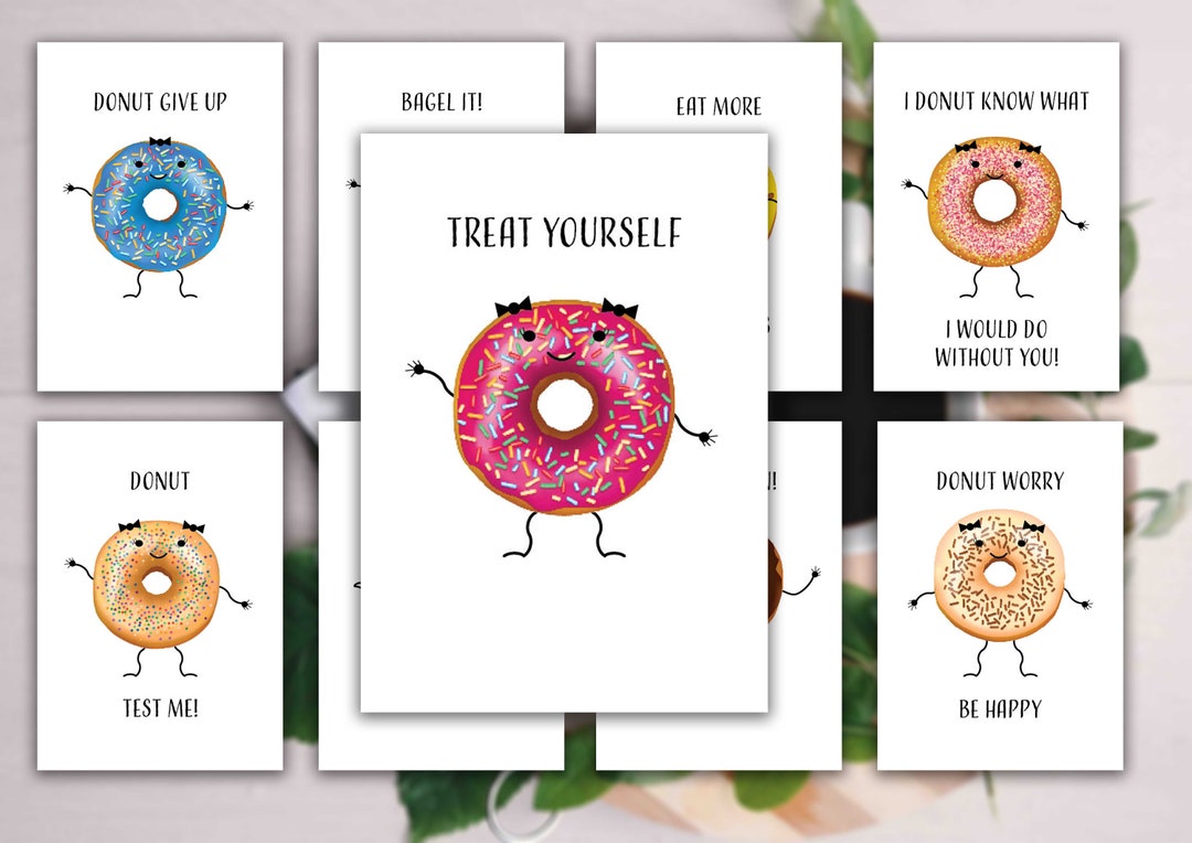 9 Pack Feel Good Card Gift Set A5 Downloadable Cards / Donut Puns ...