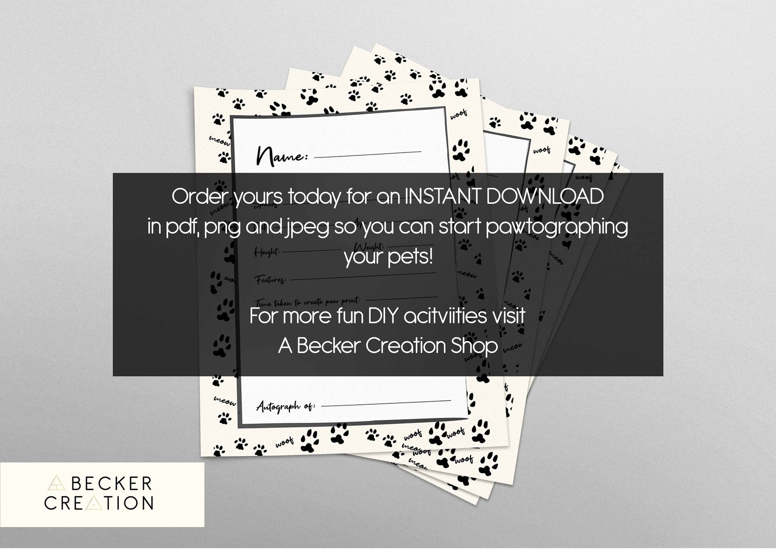 DIY Paw Print Autograph / A4 Size Dog and Cat Paw Printed Page ...