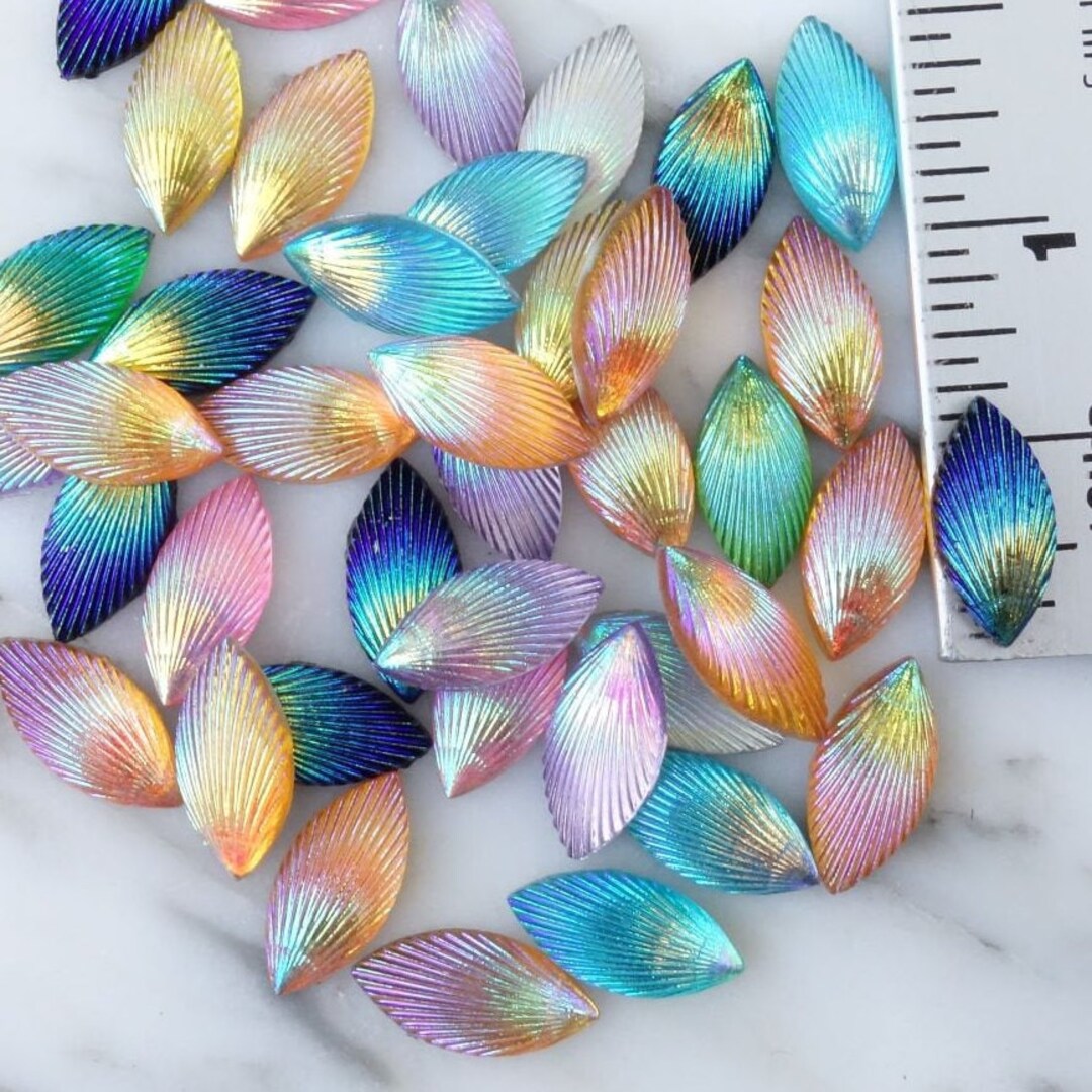 20pcs- 7x15 AB Striated Shell Horse Eye Flatback Resin Gem Navette ...