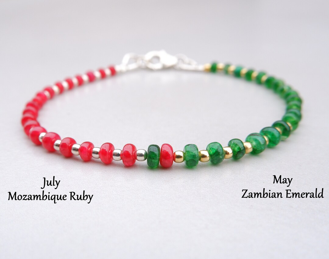 Ruby Emerald Bracelet - Zambian Emerald & Mozambique Ruby Bracelet - May Birthstone Bracelet ...