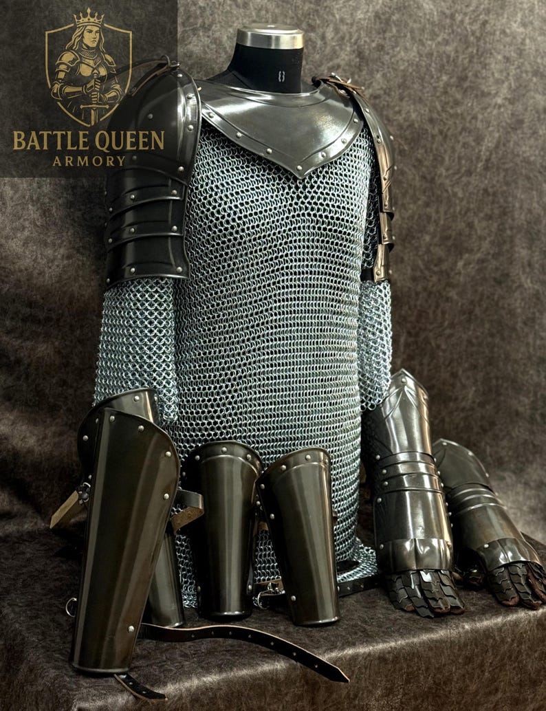 Medieval Templar Crusader Chainmail Armor Suit - Black Knight Warrior ...