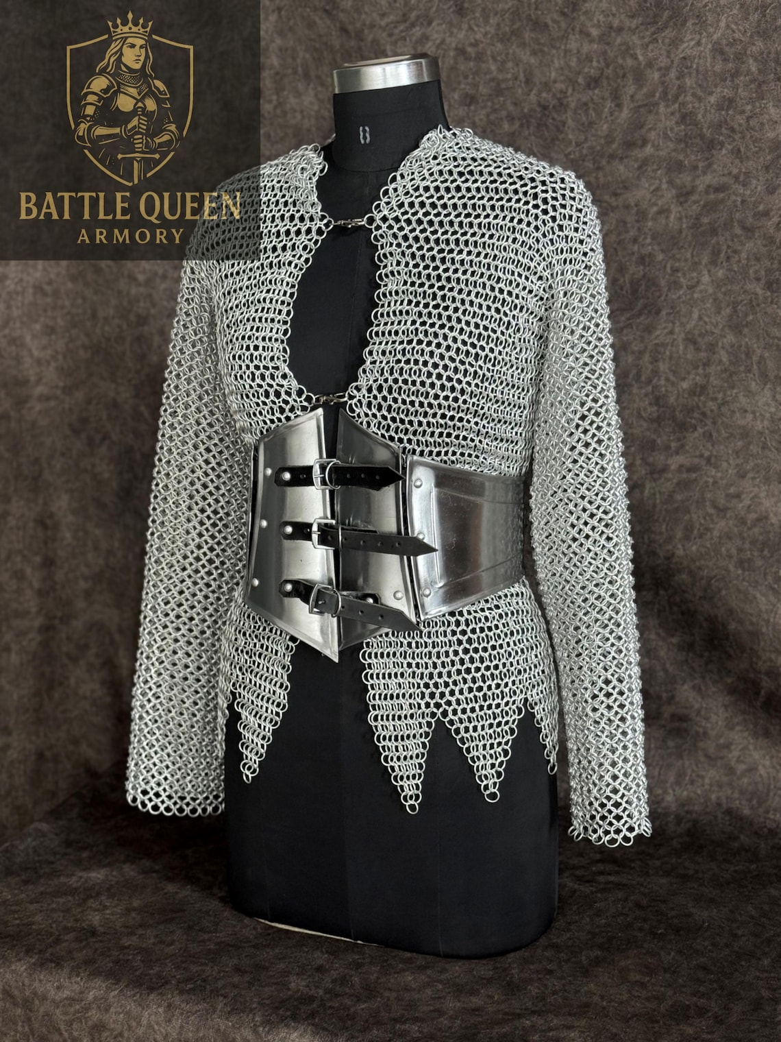 Medieval Lady Knight Chainmail Haubergeon With Steel Middle Corset ...