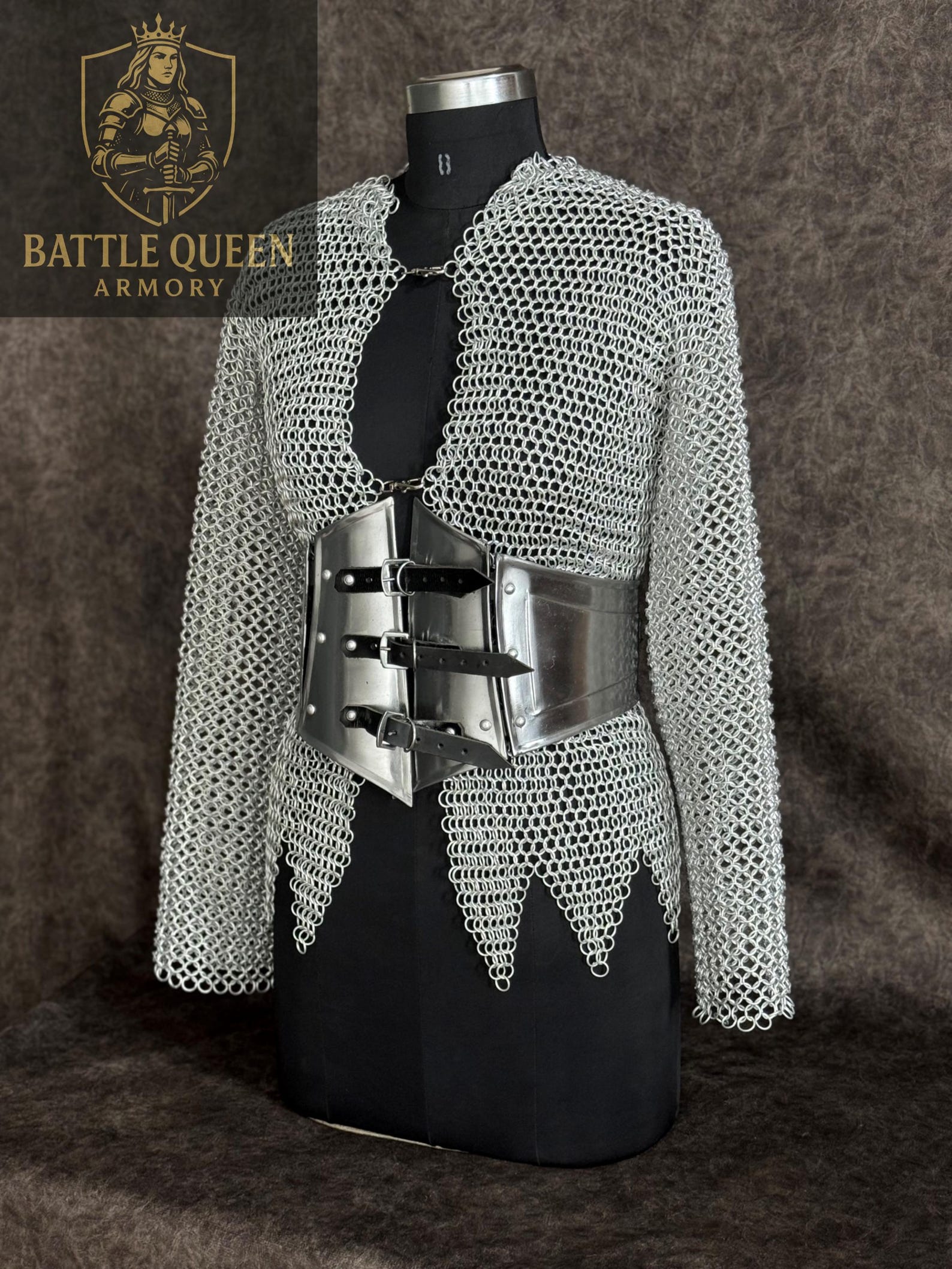 Medieval Lady Knight Chainmail Haubergeon With Steel Middle Corset ...