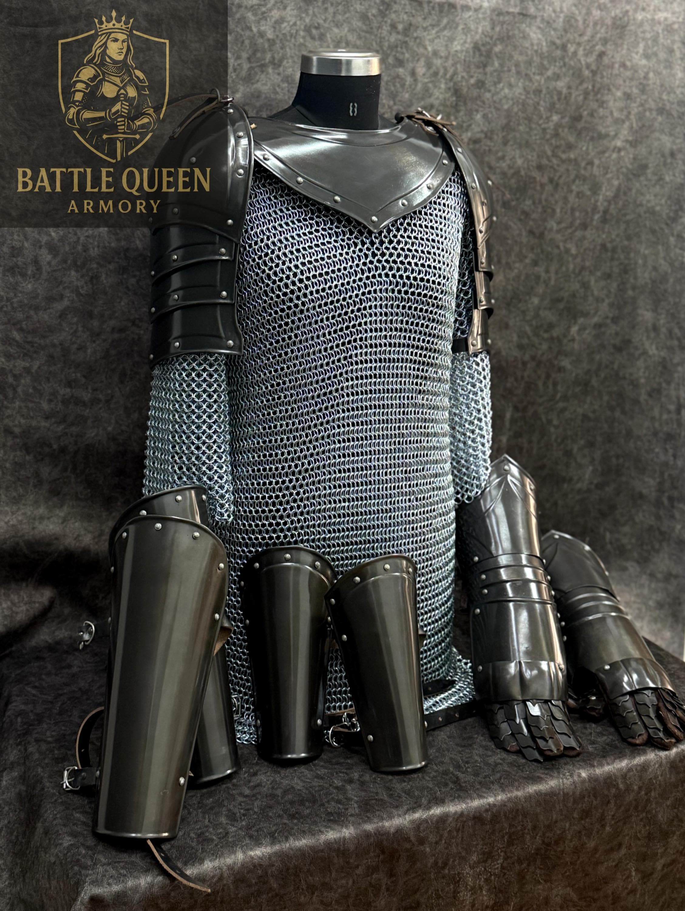 Medieval Templar Crusader Chainmail Armor Suit - Black Knight Warrior ...