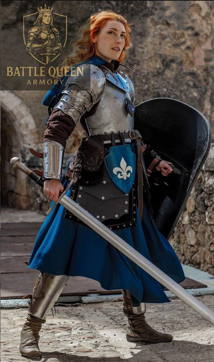Lady Knight Full Armor Suit: Medieval Steel, Barbuta Helmet, LARP ...