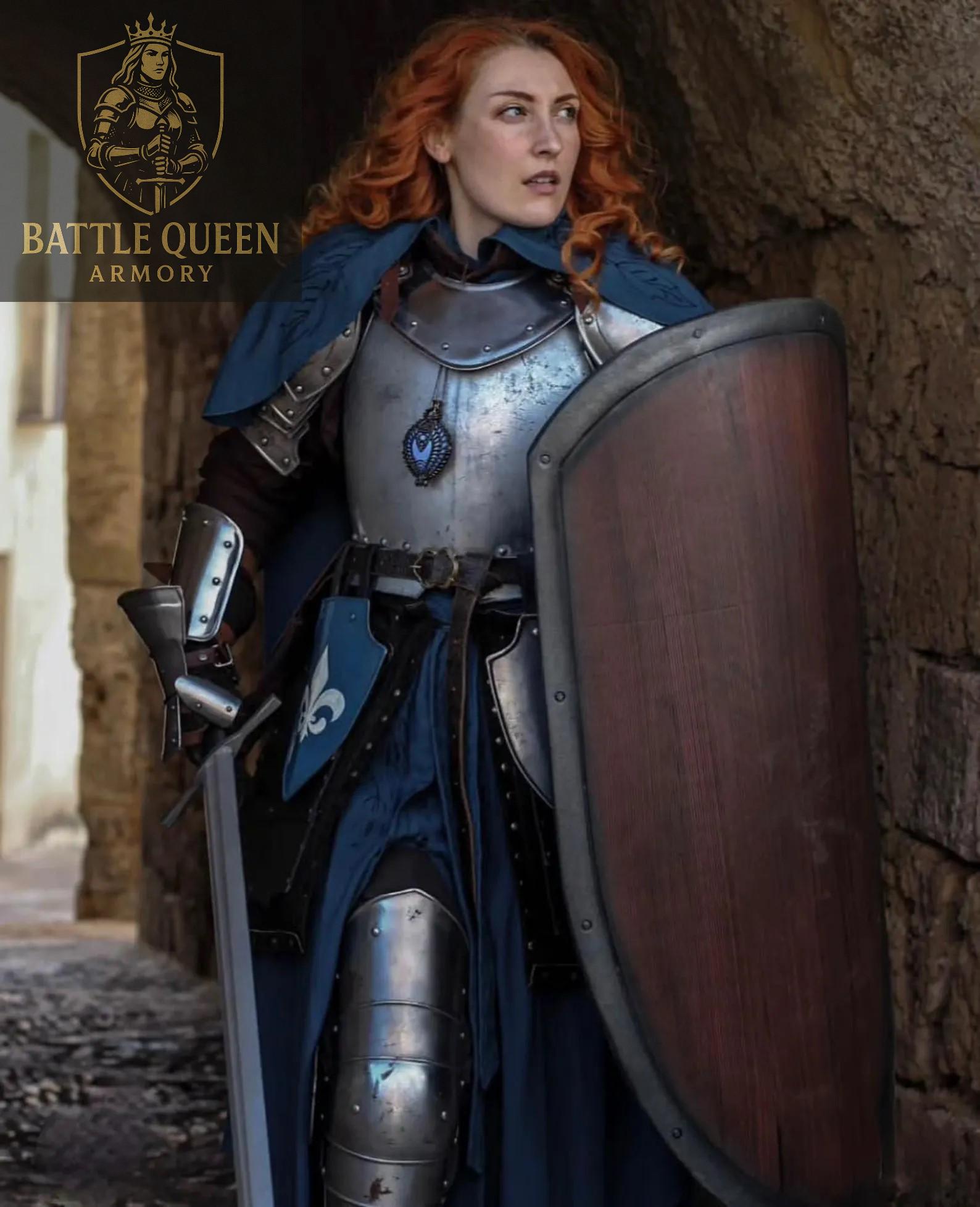 Lady Knight Full Armor Suit: Medieval Steel, Barbuta Helmet, LARP ...