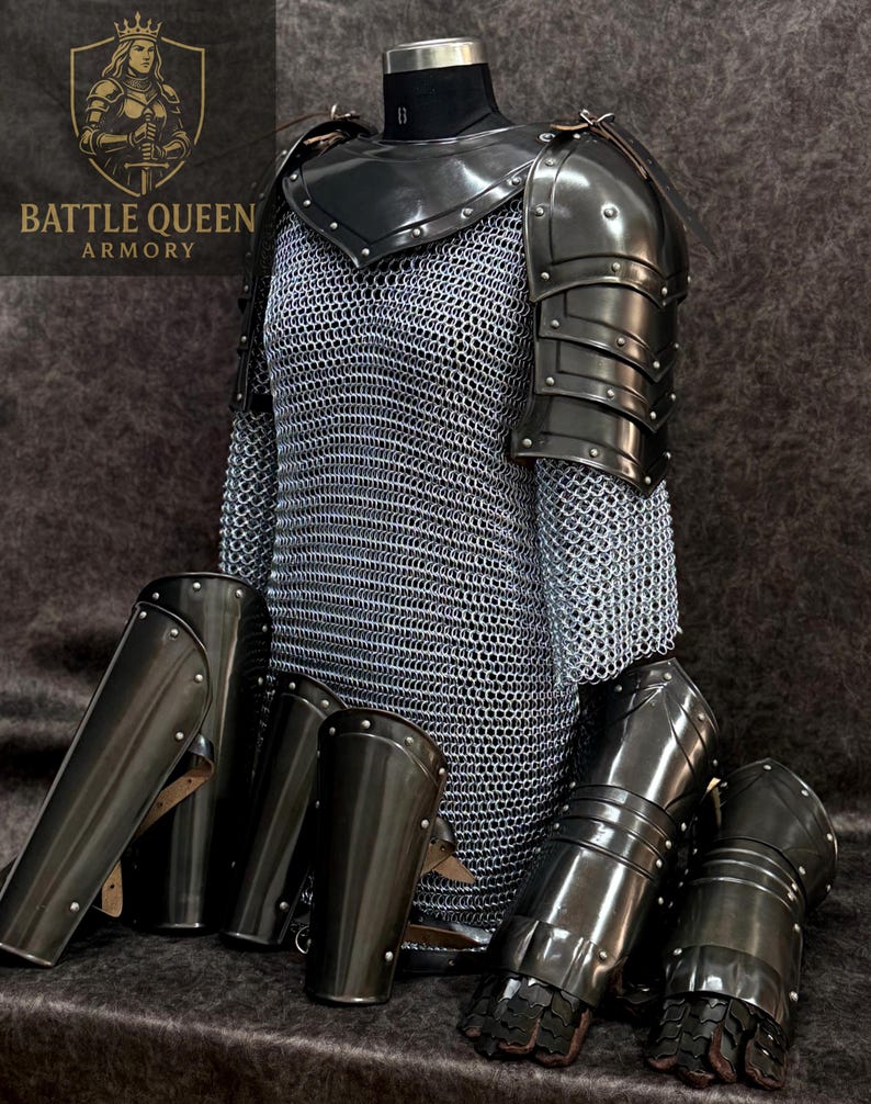 Medieval Templar Crusader Chainmail Armor Suit - Black Knight Warrior ...