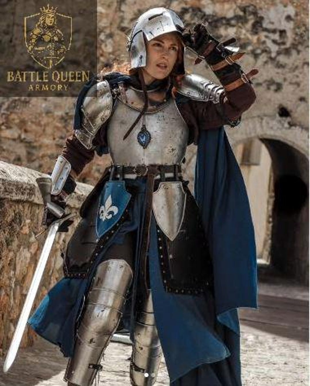 Lady Knight Full Armor Suit: Medieval Steel, Barbuta Helmet, LARP ...