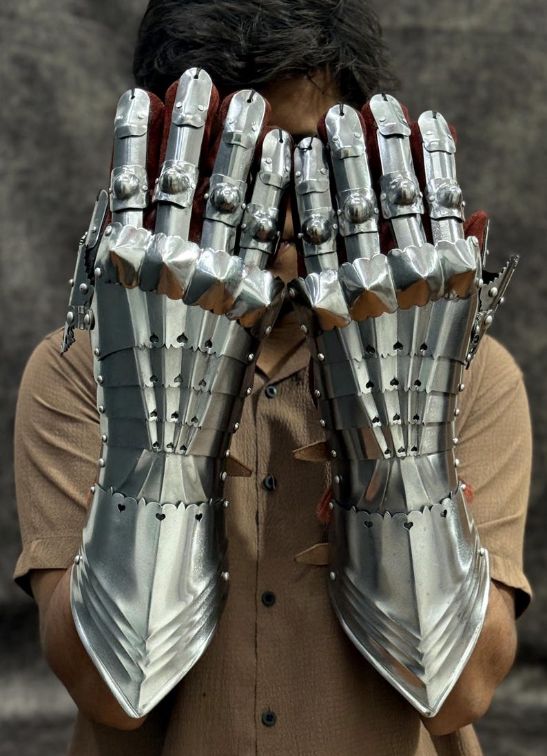Medieval Steel Knight Gauntlets: Gothic Armor Gloves With Finger ...