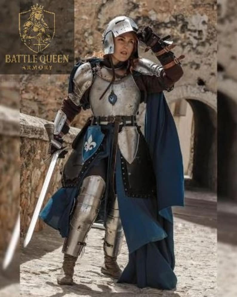 Lady Knight Full Armor Suit: Medieval Steel, Barbuta Helmet, LARP ...