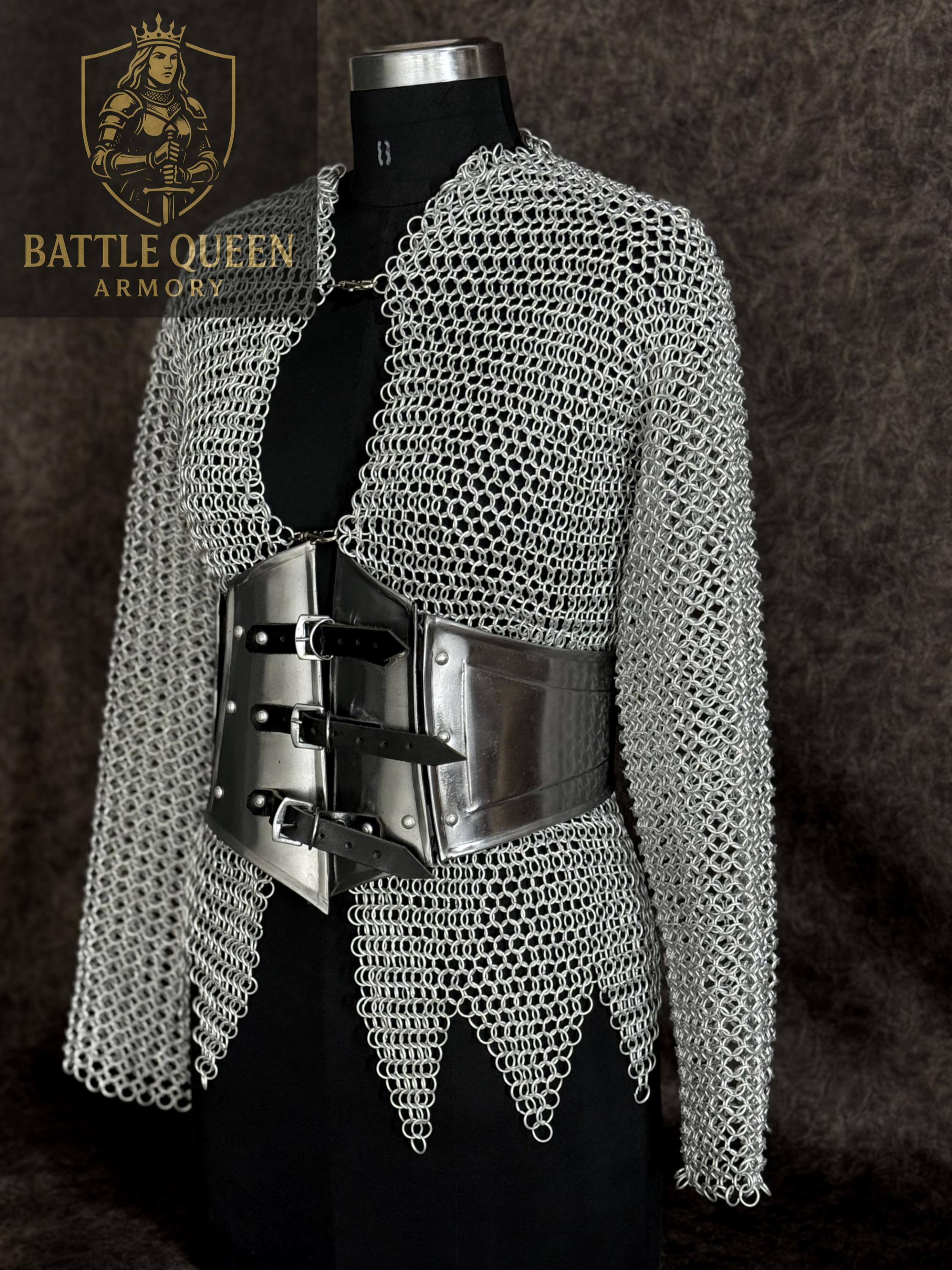 Medieval Lady Knight Chainmail Haubergeon With Steel Middle Corset ...