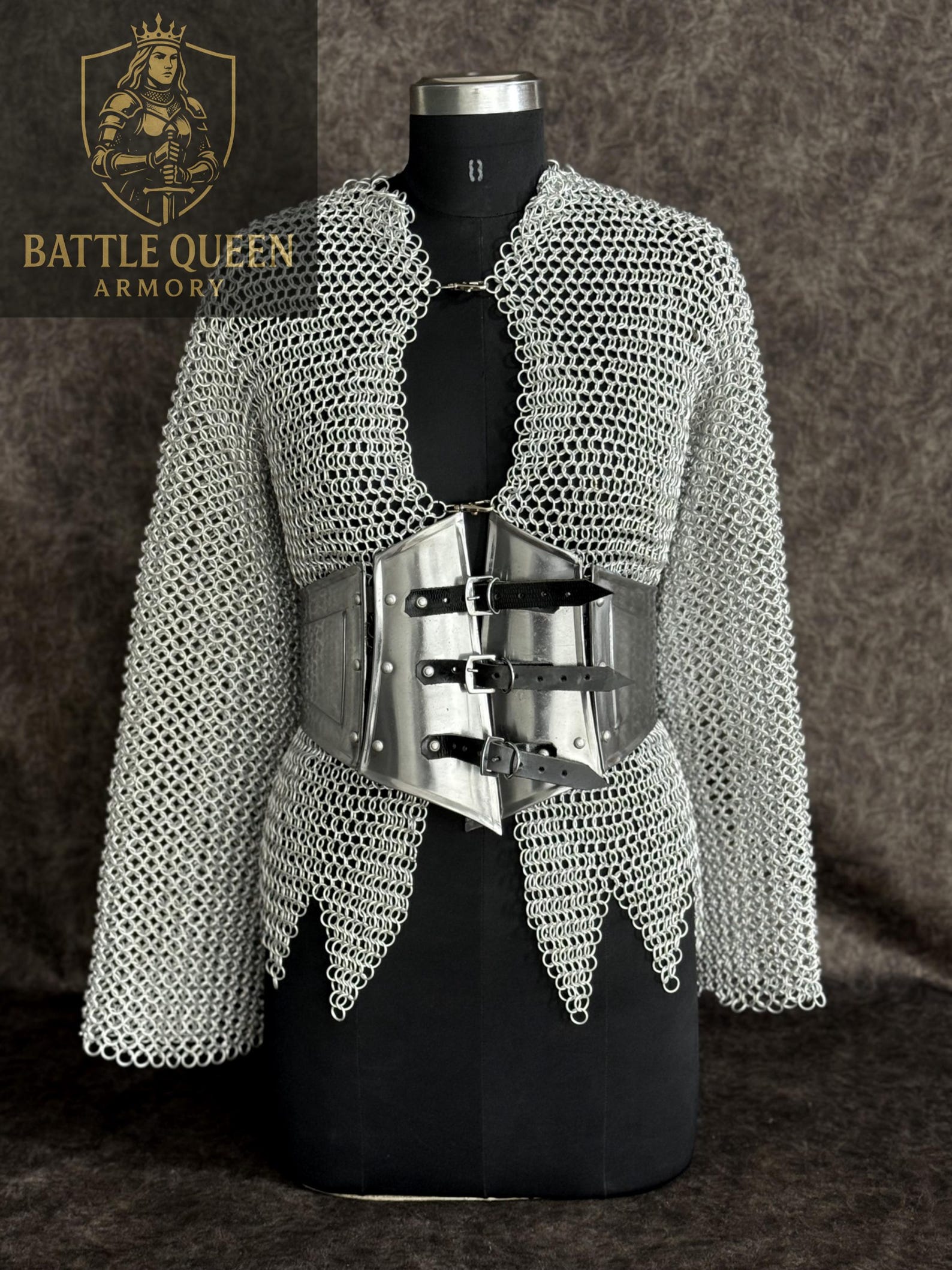 Medieval Lady Knight Chainmail Haubergeon With Steel Middle Corset ...