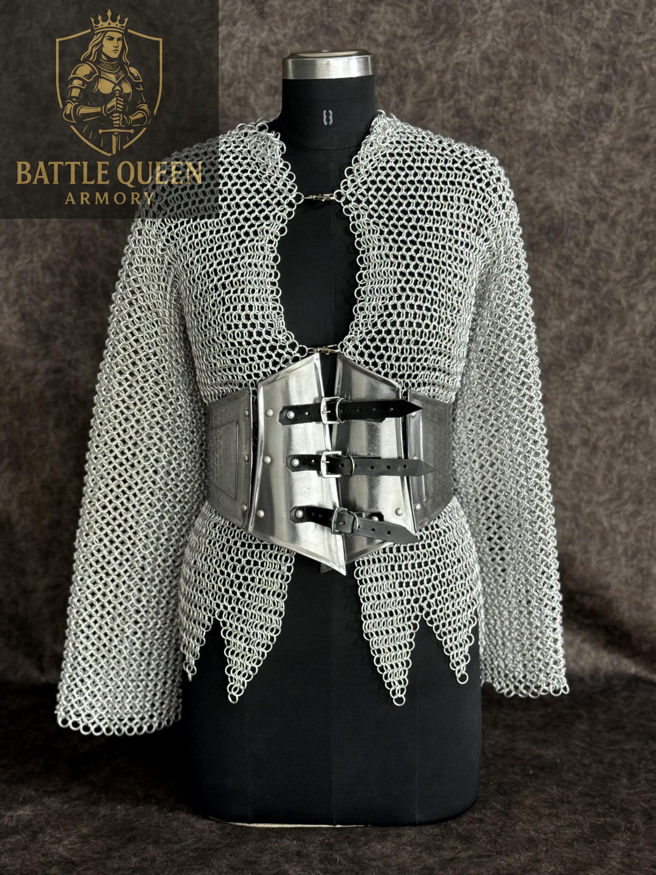 Medieval Lady Knight Chainmail Haubergeon With Steel Middle Corset ...