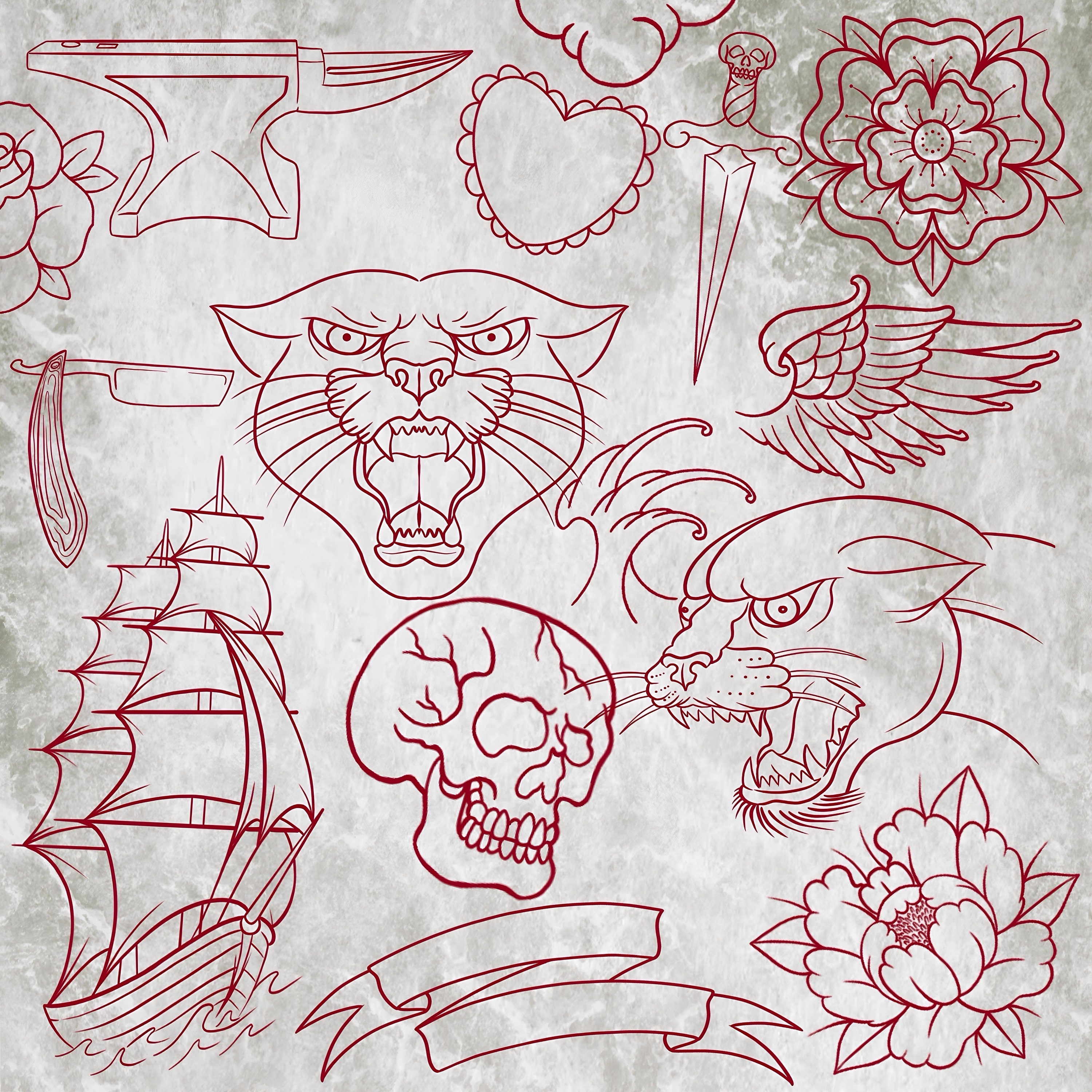 109 Traditional Tattoo Set 1 Outlines for Procreate - Etsy