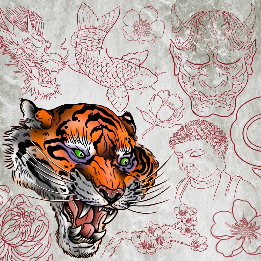 65 Asian Tattoo Themed Brushes for Procreate - Etsy