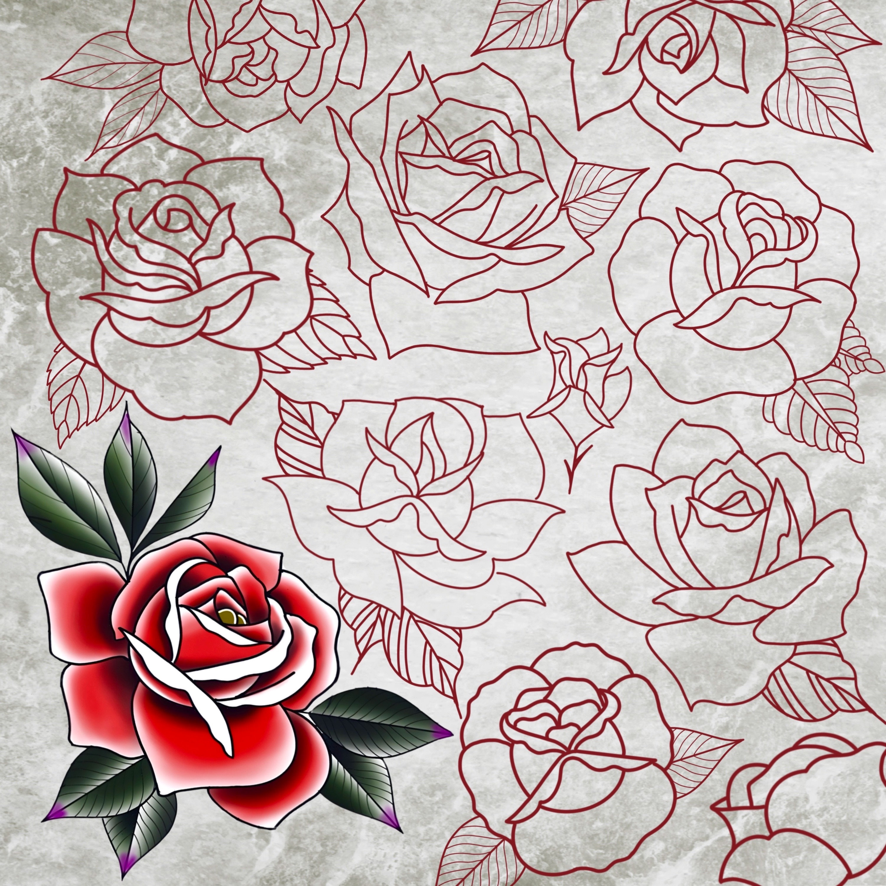 50 Rose and Leaf Tattoo Flash Stamps - Etsy