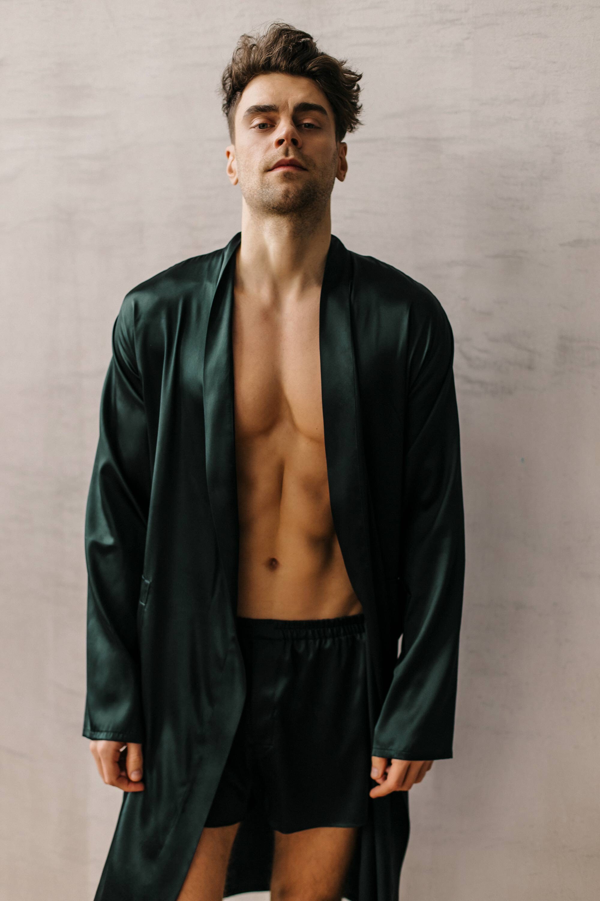 Men's Robe Men's Underwear Green Midi Long Silk Satin - Etsy