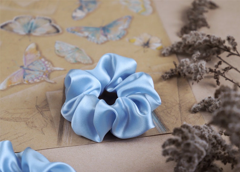 Silk Light Blue Scrunchy Silk Satin Scrunchie Silk Tie Silk - Etsy