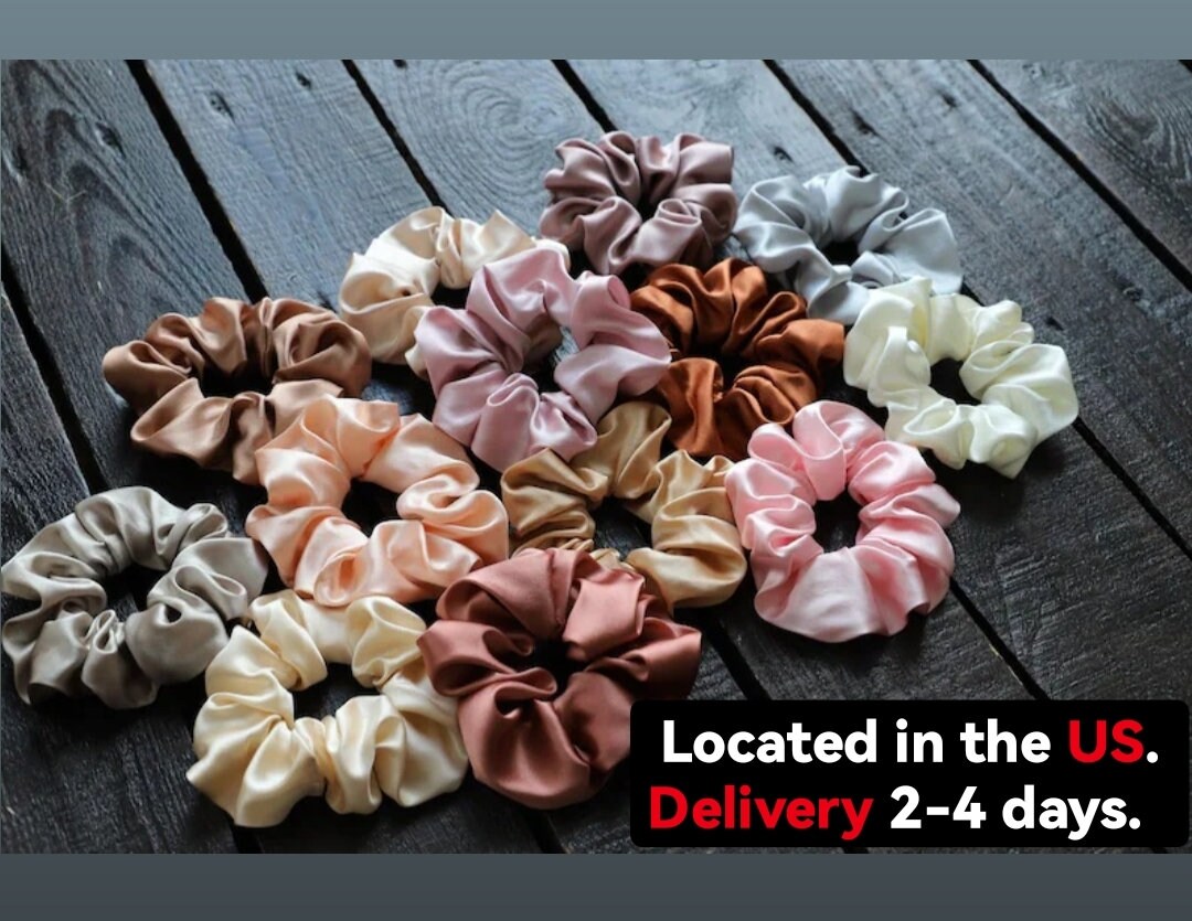 Satin Scrunchies Set Bulk Holder Real Silk Scrunchie Tie Beige Blush ...