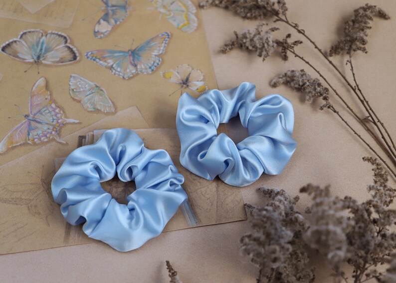 Silk Light Blue Scrunchy Silk Satin Scrunchie Silk Tie Silk - Etsy