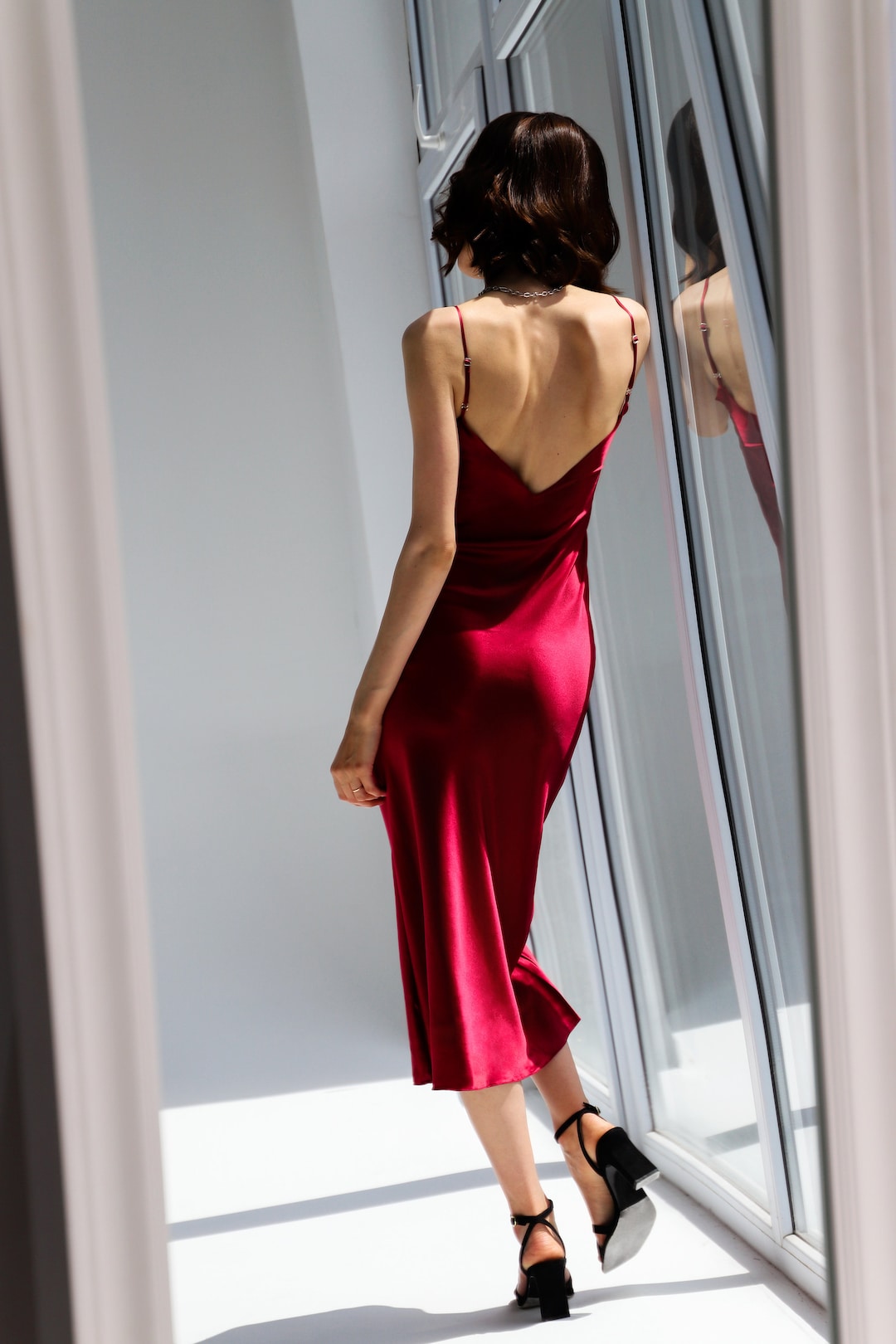 Low Back Wine Silk Slip Midi Dress Silk Slip Trends Dress Bridesmaid ...