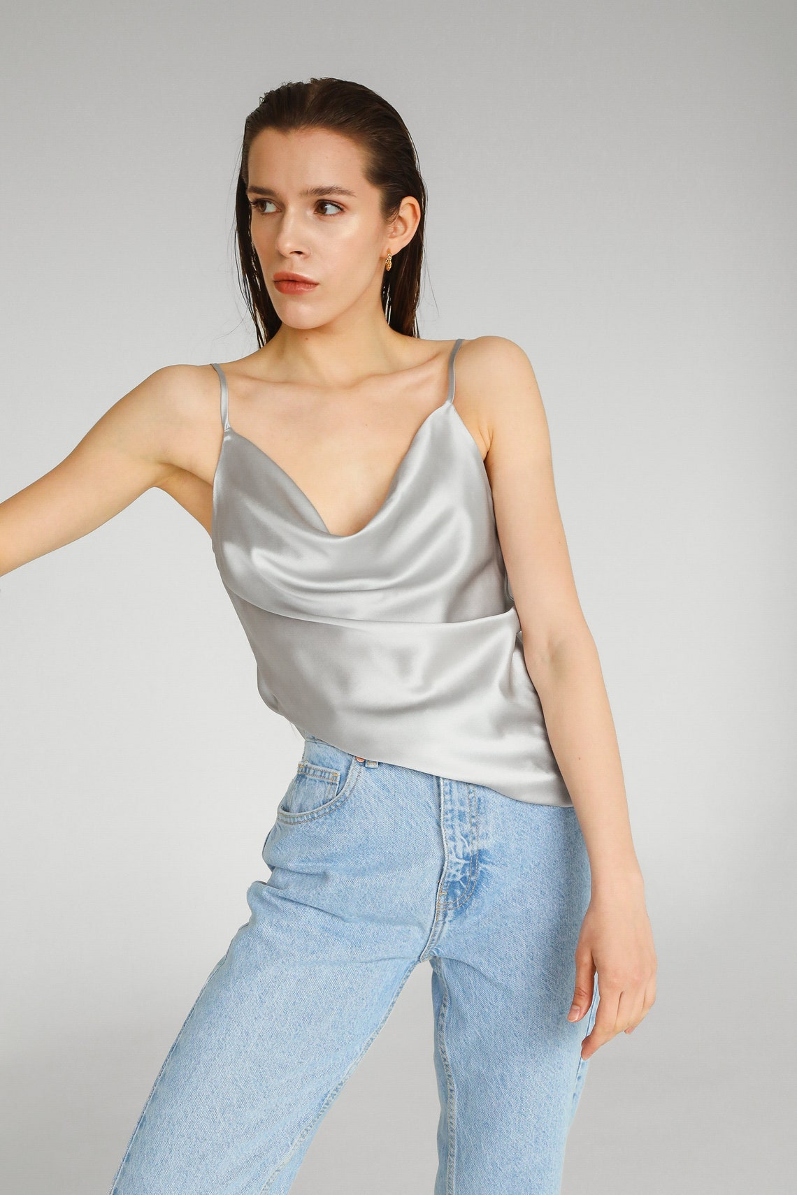 Natural Silk Cami Top Silver Silk Camisole Top Silk Slip Etsy
